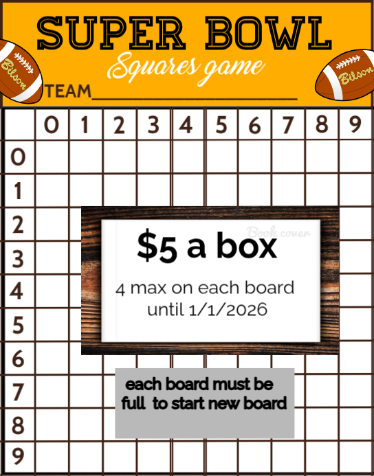 Super Bowl Squares Game Template | PosterMyWall