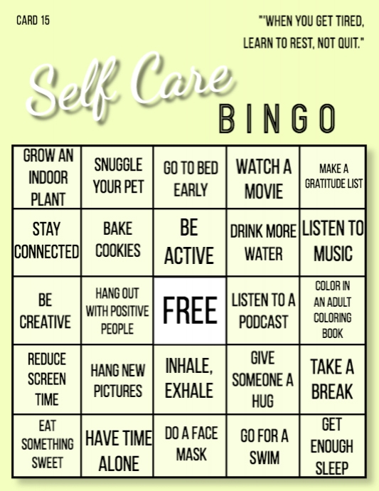 Self Care Bingo - Card 15 | PosterMyWall