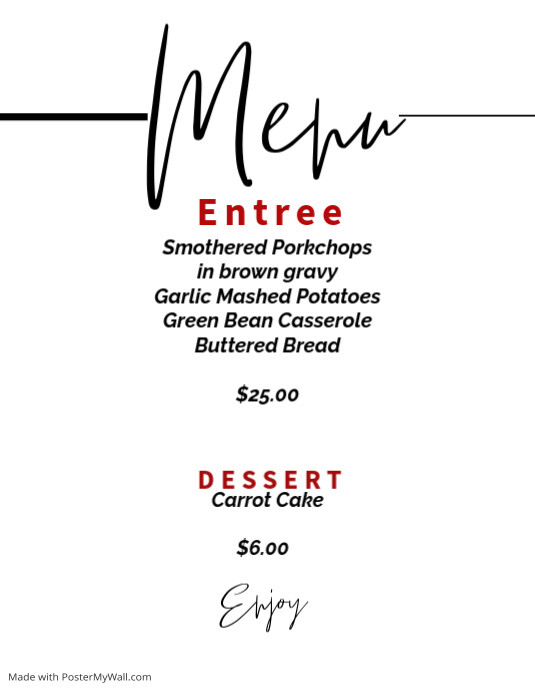 Dinner is Served Menu | PosterMyWall