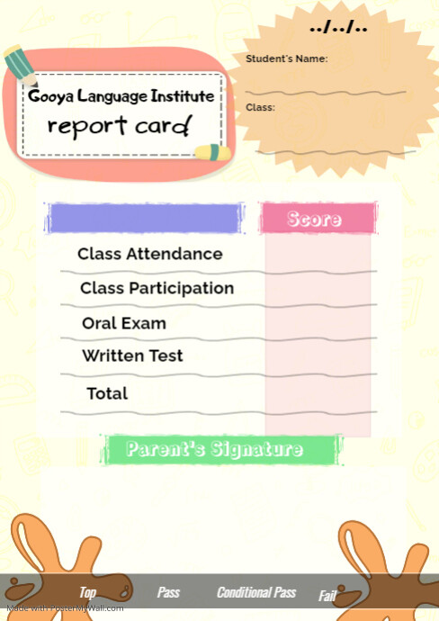 Preschool Report Card | PosterMyWall