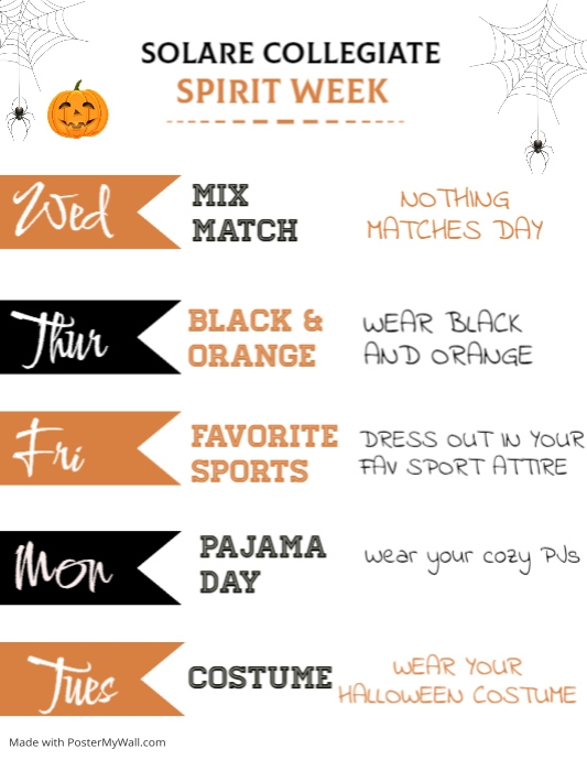 Spirit week schedule | PosterMyWall
