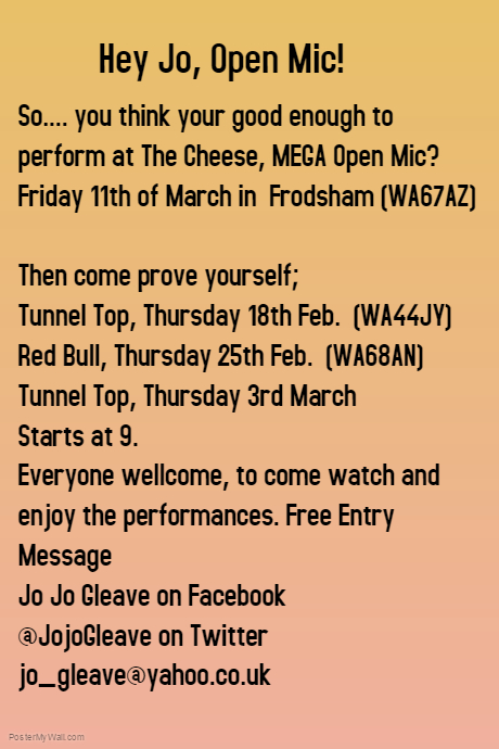 Hey Jo open mic poster Feb to March | PosterMyWall