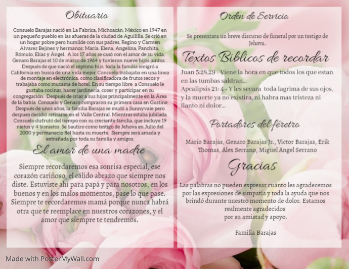 Spanish Funeral Program. Consuelo | PosterMyWall