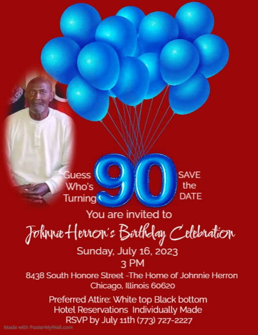 90th Birthday Party Invitation Blue Balloon Postermywall