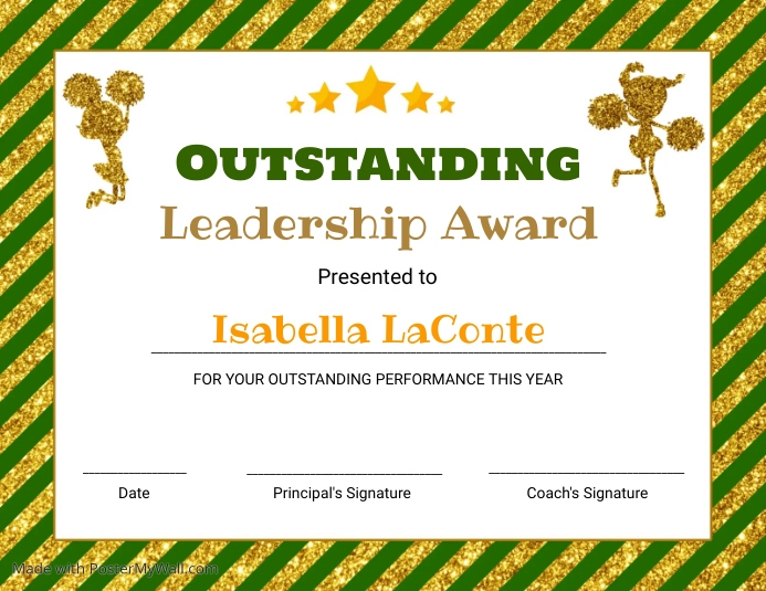 Copy of Green and gold cheerleading certificate (2) | PosterMyWall