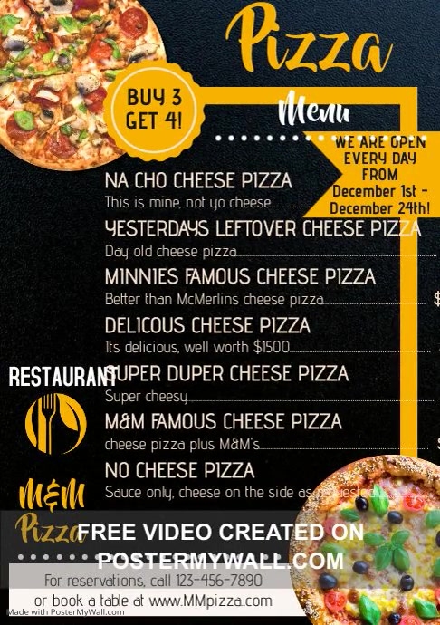 Copy of Restaurant Banner Pizza Menu Template Large A | PosterMyWall