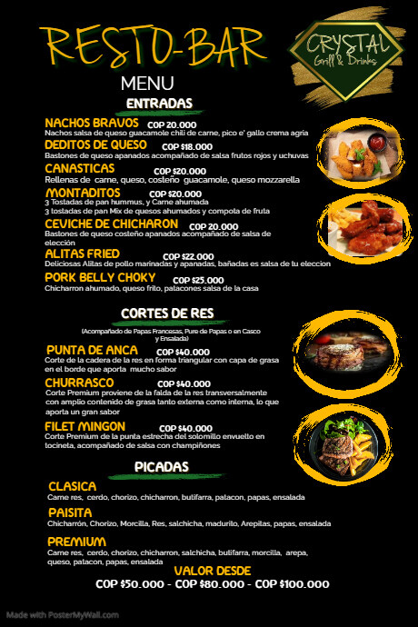 Copy of Menu Crystal Grill & Drinks | PosterMyWall