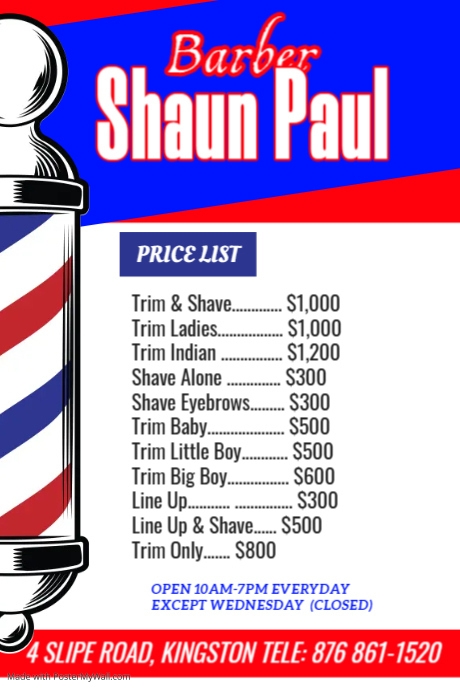 Barber Shop Price List Poster | PosterMyWall