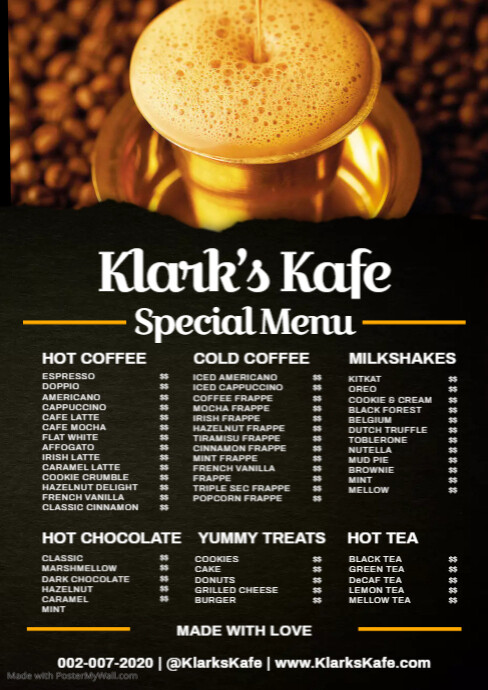 Coffee Shop Menu Card Template | PosterMyWall