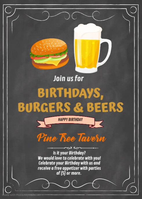 Chalkboard burger beer diaper theme birthday | PosterMyWall