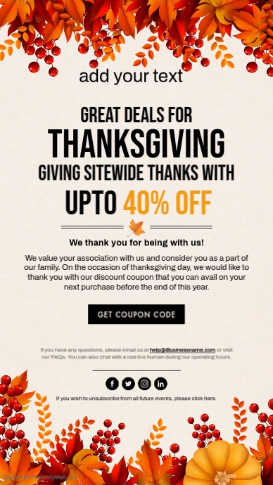 Thanksgiving Greeting Email Template | PosterMyWall