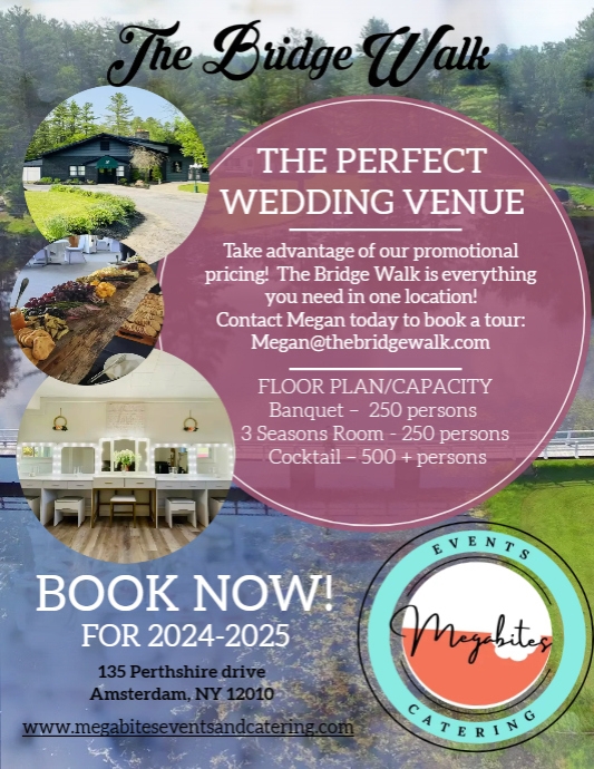 Pink and white wedding venue hire flyer | PosterMyWall