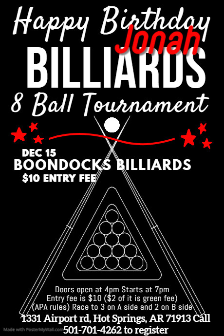8 ball billiard tournament template | PosterMyWall