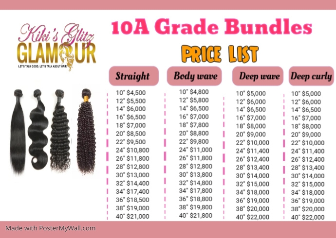 Wigs weave bundles hair extension price list | PosterMyWall