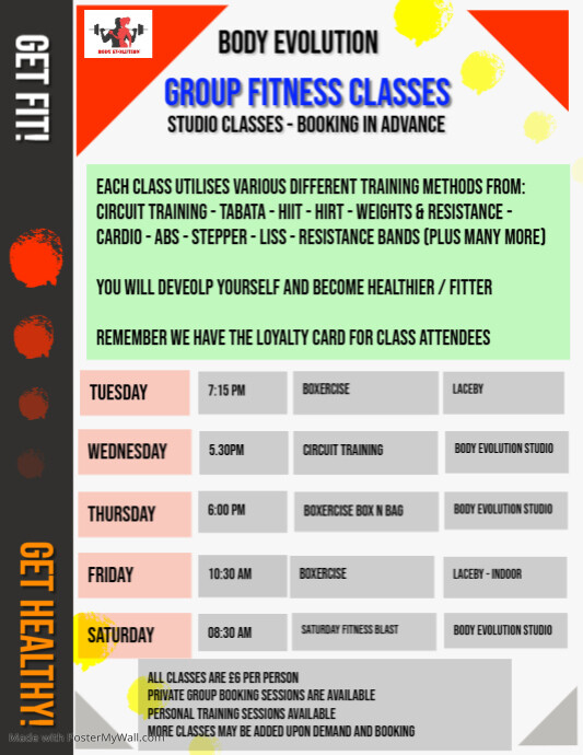 Fitness Classes Schedule | PosterMyWall