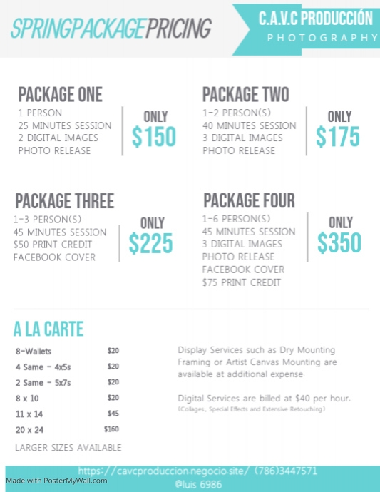 Copia de Photographer Price List Template in White | PosterMyWall