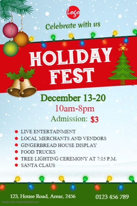 Christmas Holidays Fest Flyer Template | PosterMyWall