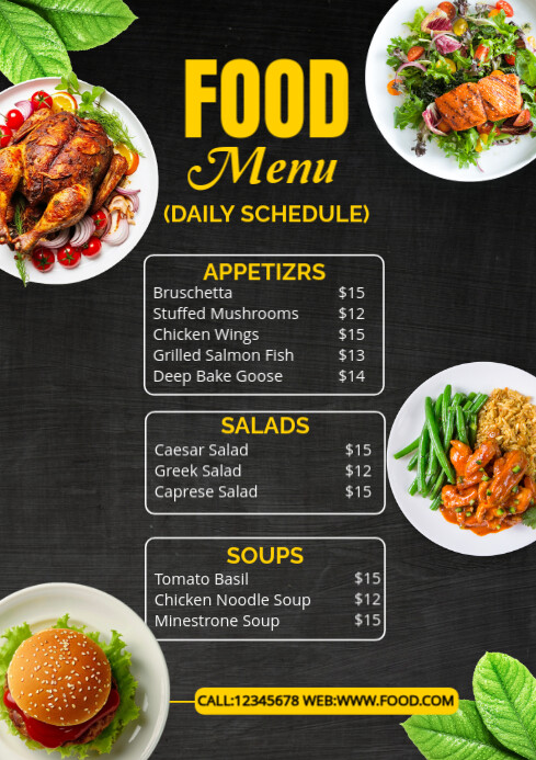 Daily food menu for restaurant Template | PosterMyWall