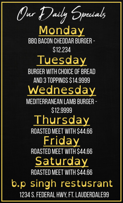 Daily special food menu Template | PosterMyWall