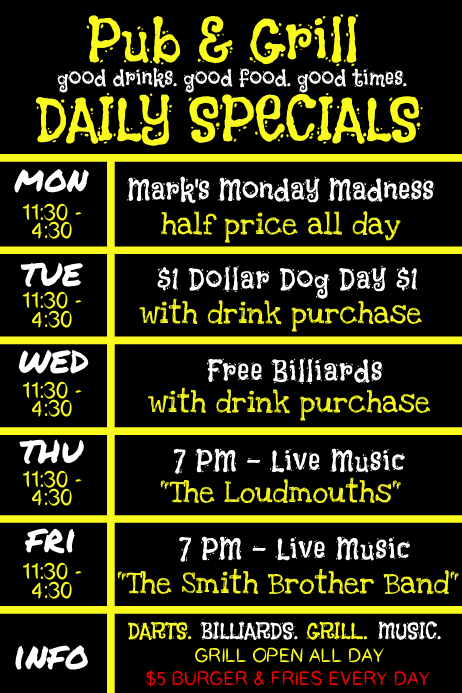 Daily Specials and Events Template | PosterMyWall
