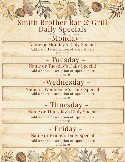 Daily Specials Menu Template | PosterMyWall