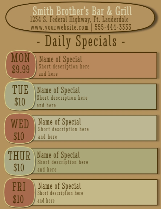 Daily Specials Menu Letter Size Template | PosterMyWall