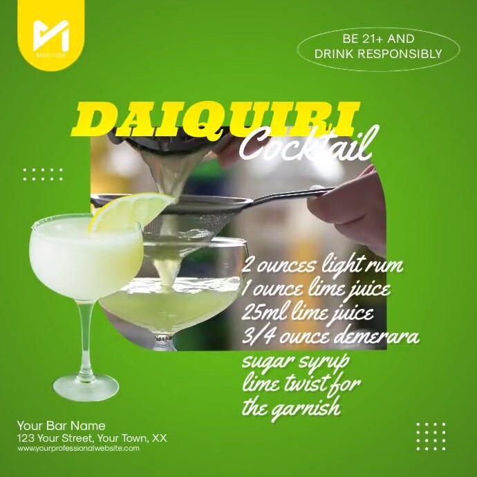 Daiquiri Cocktail Recipe Social Media Ad Template | PosterMyWall