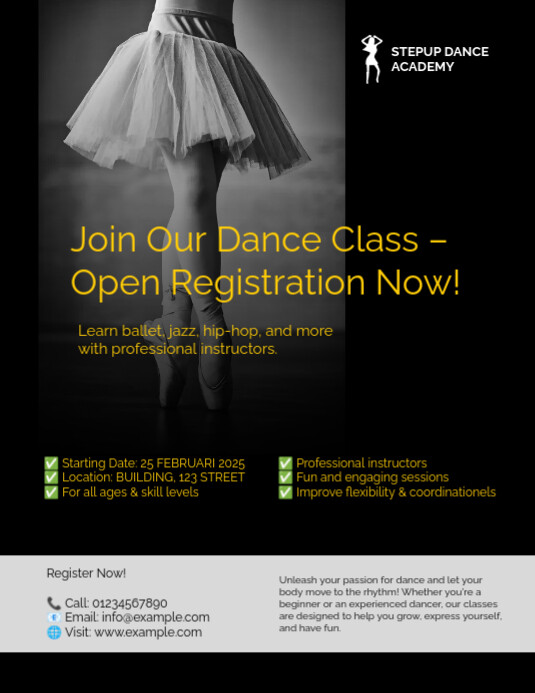 Dancing Class Open Registration Flyer Template | PosterMyWall