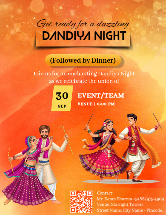 Dandiya Dance Night invitation Flyer (us Letter) Template | PosterMyWall
