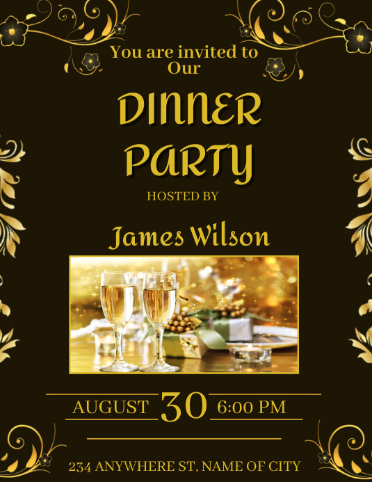 Dark And Gold Dinner Party Flyer Template PosterMyWall Dark And Gold Dinner Party Flyer Template PosterMyWall
