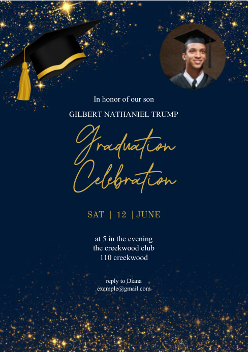 Dark Blue and Gold Illustrative Graduation Pa Template | PosterMyWall