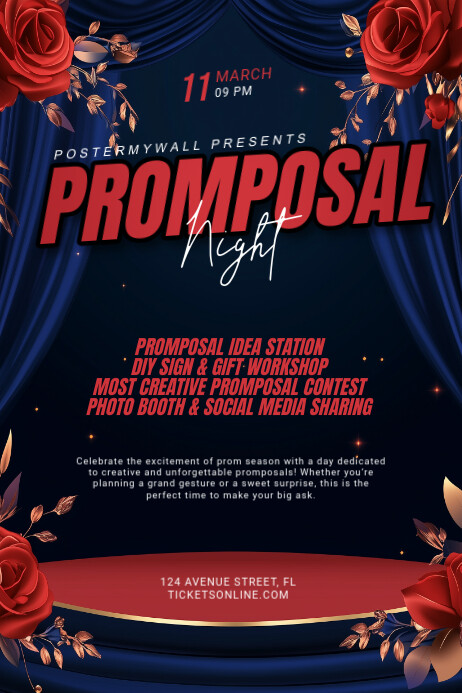Dark Blue and Red 3d Promposal Night Event Poster Template | PosterMyWall