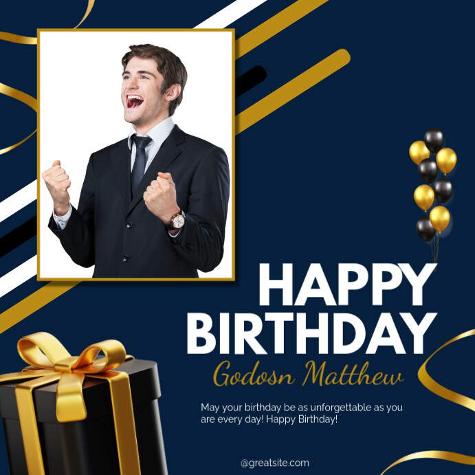 Copy of dark blue gold modern happy birthday post | PosterMyWall