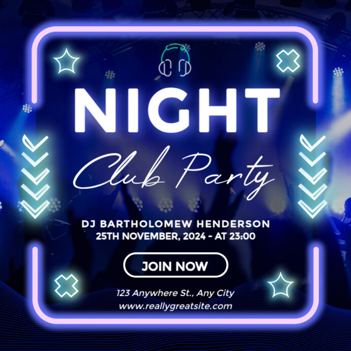 Dark Blue Neon Night Club Party Instagram Post Template | PosterMyWall