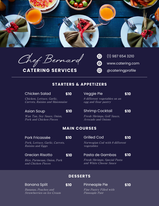 Dark Blue Professional Professional Catering Template | PosterMyWall