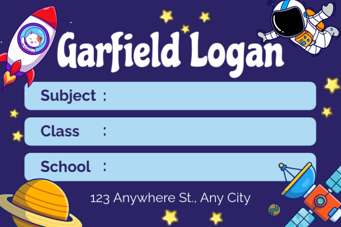 Copy of Dark Blue Space Book Labels For School Template | PosterMyWall