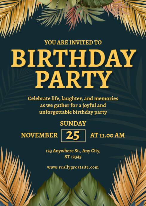 Dark Green and Beige Simple Birthday Party Invitation Template ...