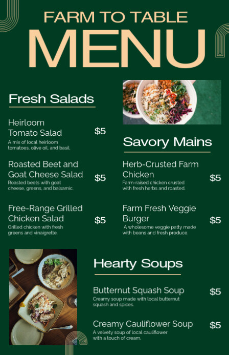 Copy of Dark Green Simple Line Farm to Table Food Menu (Half Page Wide ...