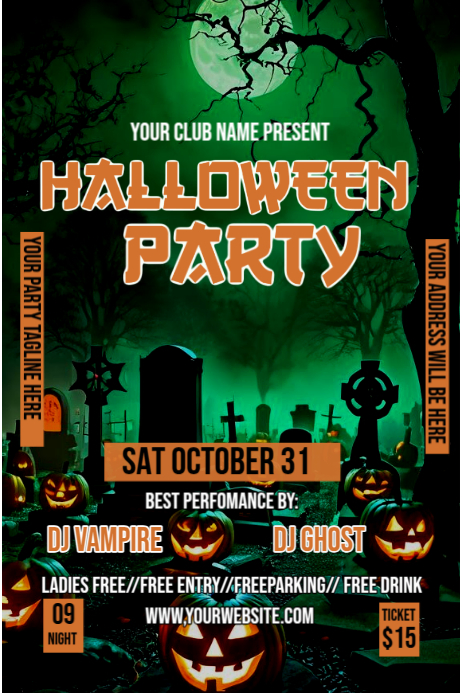dark halloween night halloween costume party ghost night party Template ...