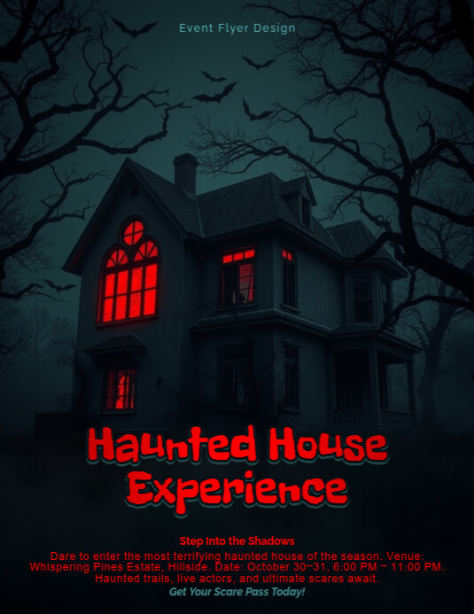 Modèle Dark haunted house Halloween horror flyer design template ...