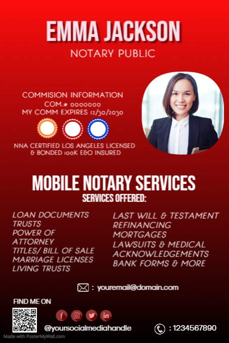Dark Red Mobile Notary Service Poster Template | PosterMyWall