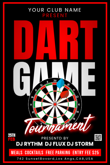 Dart Game Tournament Poster Template | PosterMyWall