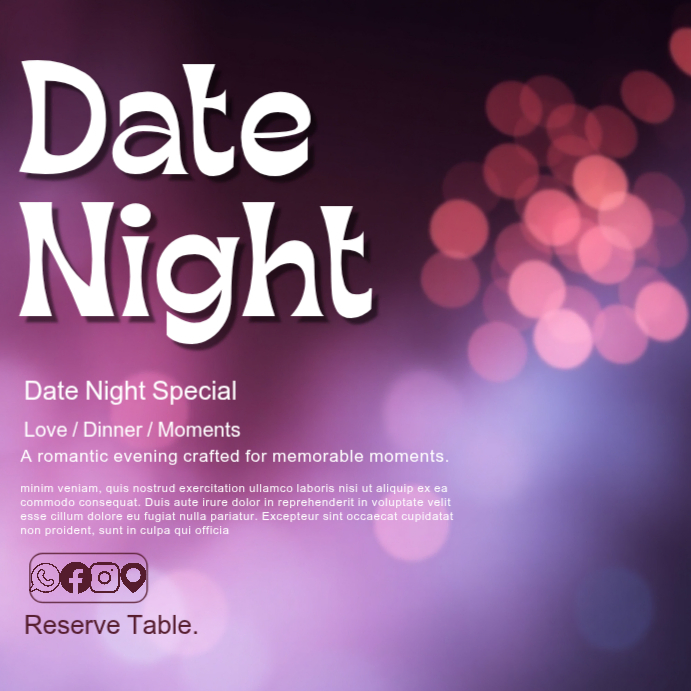 Date Night Instagram Square Post – Romantic Event Design Template ...
