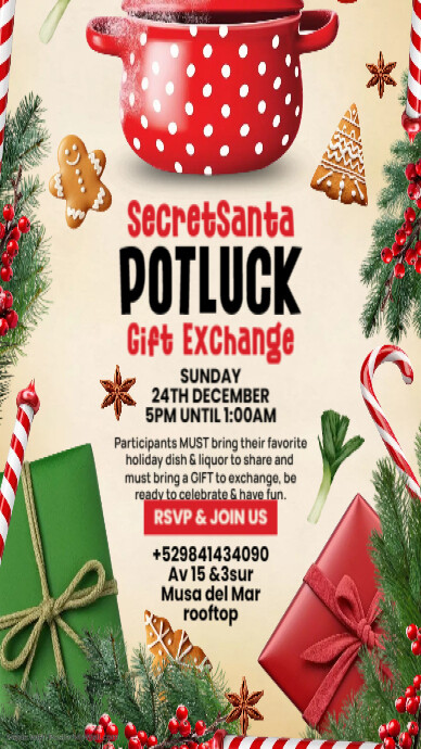 Copy of Secret Santa Potluck Gift Exchange Template | PosterMyWall
