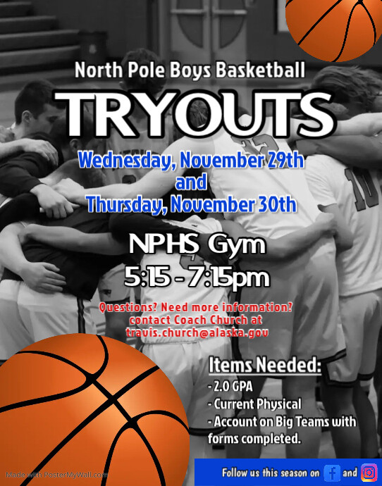 Basketball Tryouts Flyer Template | PosterMyWall