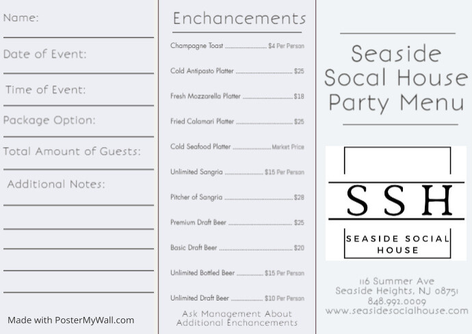 Seaside Social House Party Menu | PosterMyWall
