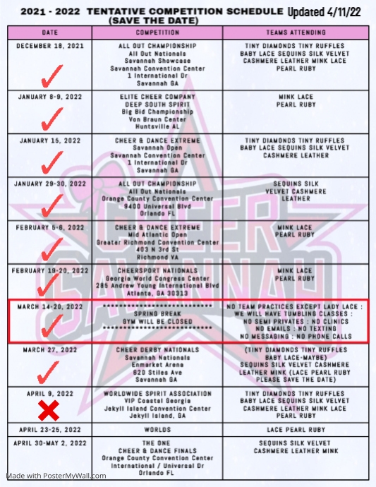 COMPETITION SCHEDULE 2021-2022 | PosterMyWall