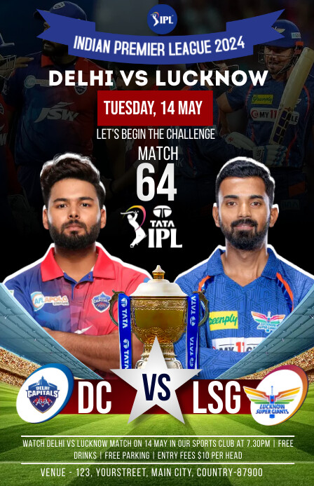 Dc vs lsg ipl match Poster Template | PosterMyWall