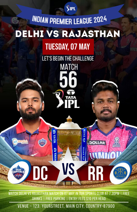 Plantilla de Dc vs Rr pl match Poster Template | PosterMyWall