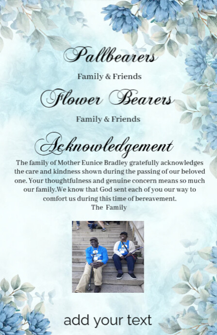 Funeral Program card Template blue floral (1) | PosterMyWall